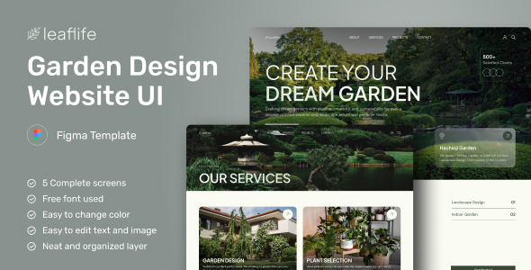 LeafLife - Garden Landscape Design Service Website Figma Template by peterdraw